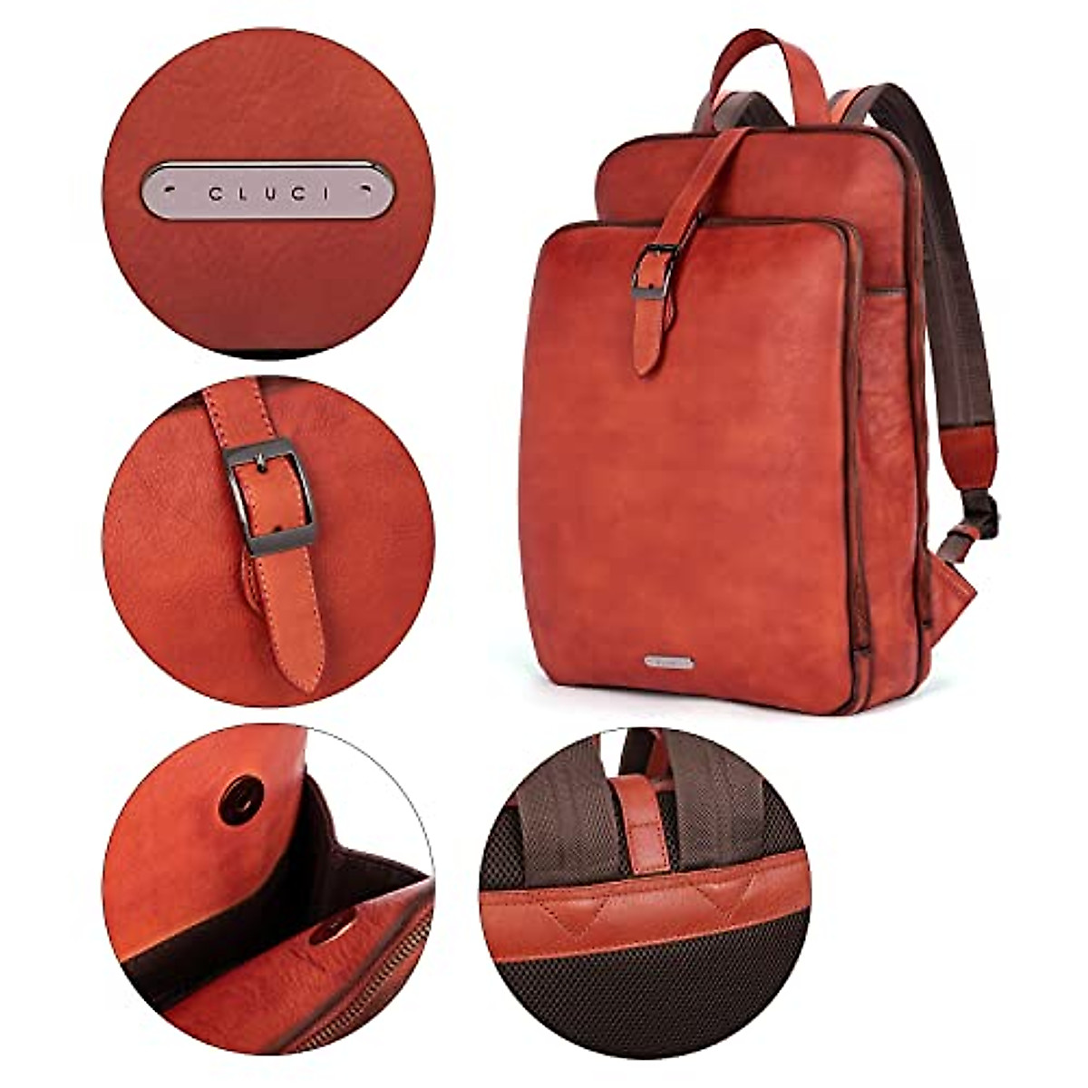 CLUCI Womens Backpack Purse Genuine Leather 15.6 Inch Laptop Backpack Vintage Travel Casual Daypack Reddish Brown