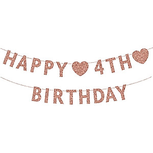 Rose Gold 4th Birthday Banner, Glitter Happy 4 Years Old Boy or Girl Party Decorations, Supplies