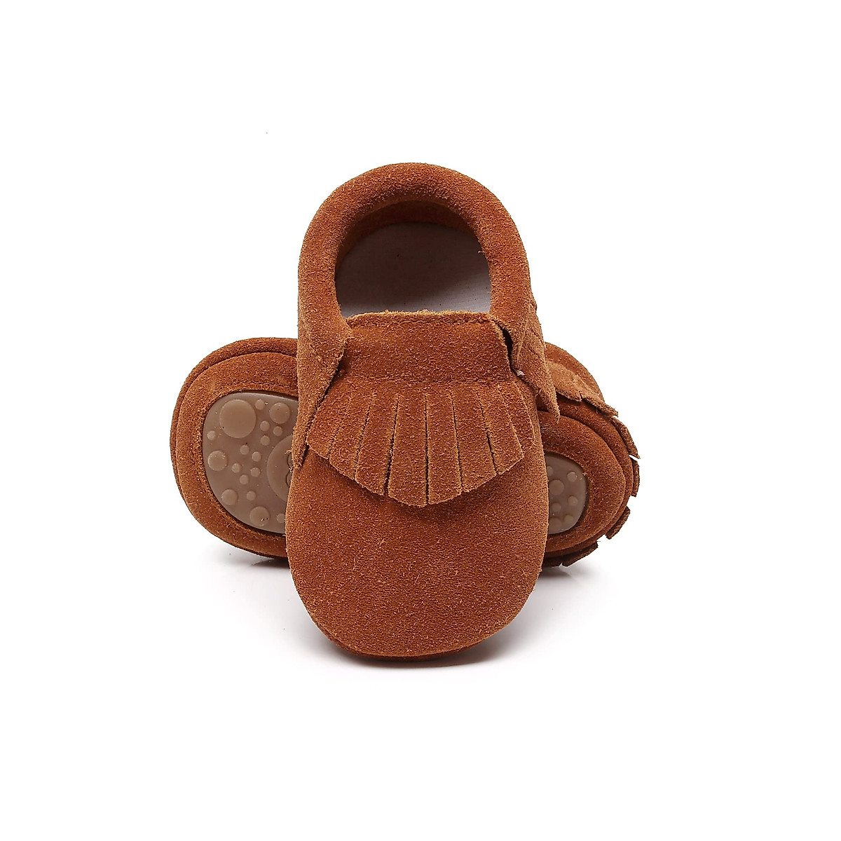 HONGTEYA Leather Baby Moccasins Hard Soled Tassel Crib Toddler Shoes for Boys and Girls (12-18 Months/5.12inch, Suede Dark Brown)