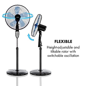 Klarstein Summerjam - Pedestal Fan, Stand Fan, Rotor Diameter: 16 inches, 50 Watts, 3 Speeds, Oscillation: 80 °, Timer, Remote Control, Height Adjustable, Color: Black