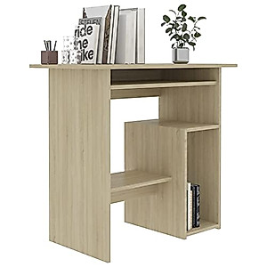 Homvdxl Narrow Computer Desk Study Table for Small Spaces, Home Office 31x18 Student Writing Desk with CPU Stand, Foot Shelf & Keyboard Shelf for PC Laptop Notebook (Brown)