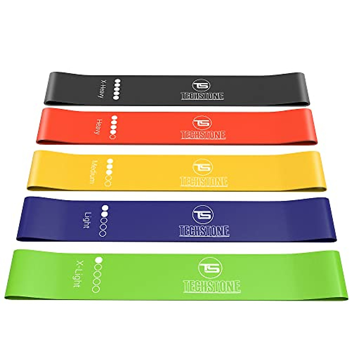 TechStone Resistance Bands Set for Men and Women, Pack of 5 Different Resistance Levels Elastic Band for Home Gym Long Exercise Workout – Great Fitness Equipment for Training, Yoga – Free Carrying Bag