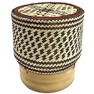PANWA Bamboo Sticky Rice Serving Basket Thai Kratip Container - Chocolate Colored- 5.5 Inch Diameter with 16 Inch Round 6 Pack Reusable Cheesecloth