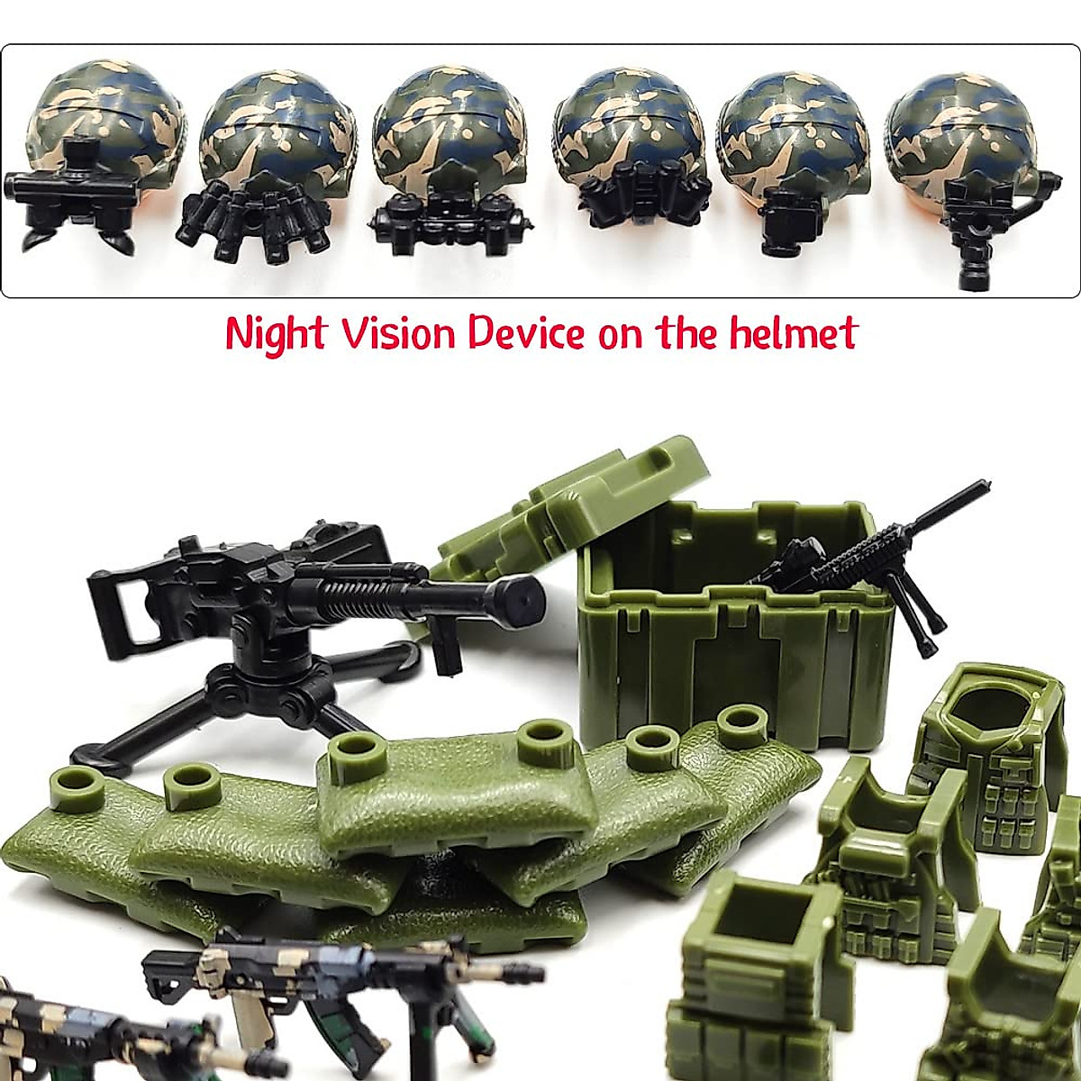 ZHX Weapon Pack Military Accessories Building Block Toys Include NVD Helmet Body Armor E.O.D Suit Camouflage Gun for Army Equipment Gear Sets Compatible with Mini Figure of Major Brand