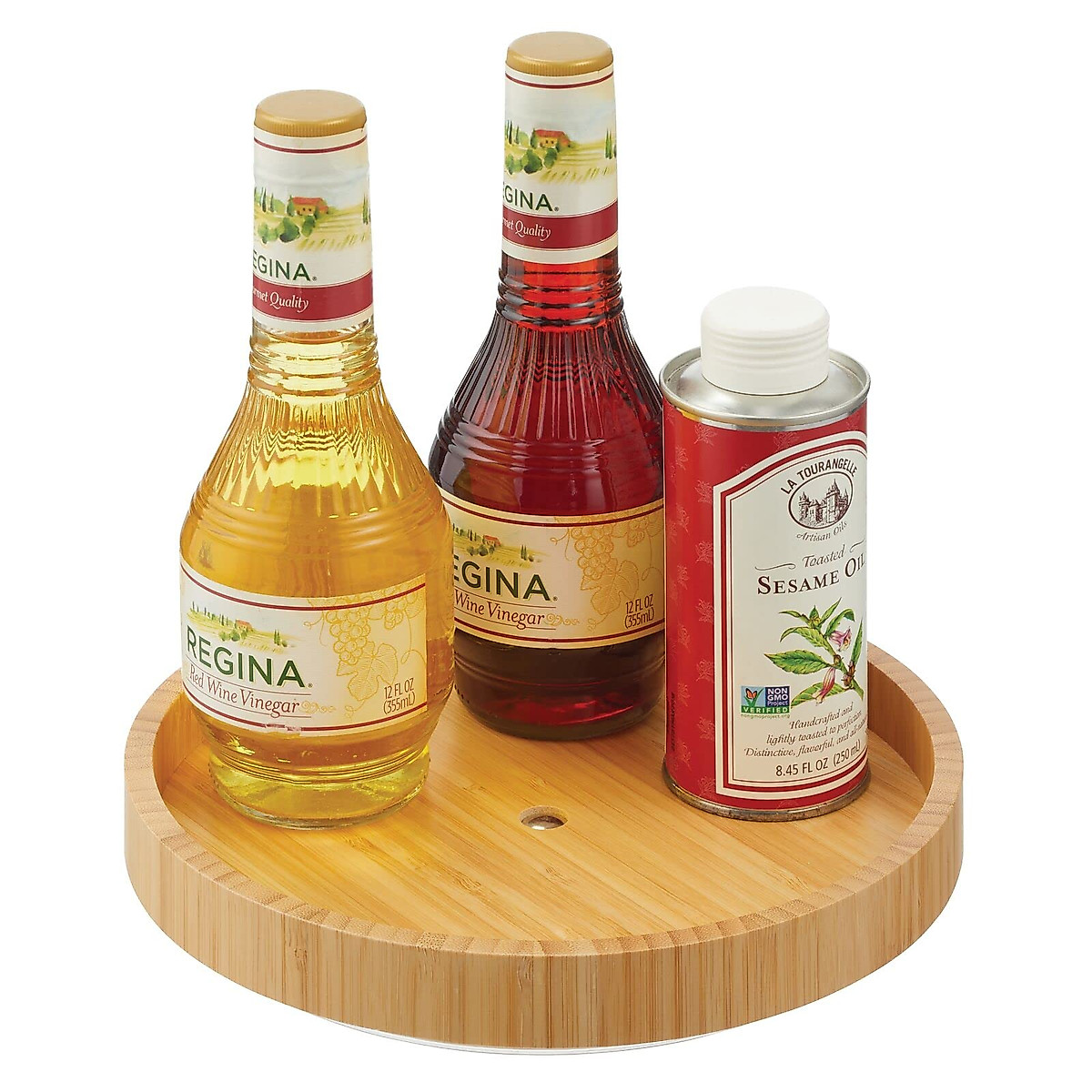 mDesign Bamboo Lazy Susan Turntable Food Storage Container for Cabinets, Pantry, Refrigerator, Countertops, Spinning Organizer for Spices, Condiments - 9" Round - Echo Collection - 2 Pack - Natural