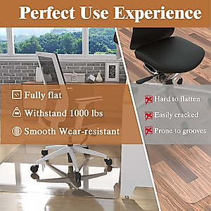 Natsukage Glass Chair Mat 46" x 53" 1/4" Thick Tempered Glass Office Chair Mats Desk Chair Mat for Carpet or Hardwood Floor Computer Chair Mat Floor Protector(Transparent)