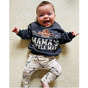 WALLARENEAR Newborn Infant Baby Boy Mama's Little Man 2Pcs Pants Set Long Sleeve Cow Head Print Top with Pants Fall Winter Outfits (Dark Blue, 6-12 Months)