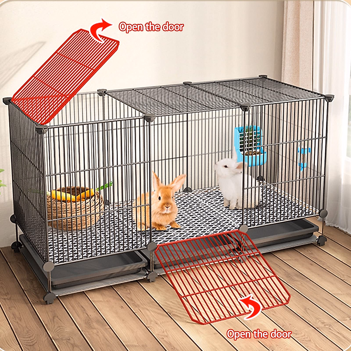 Guinea Pig Cage Bunny Cages Small Animal Cage Foldable Rabbit Cage Hutch with Pull Out Tray and Caster Platform for Ferret Chinchilla (Size : 42.9)