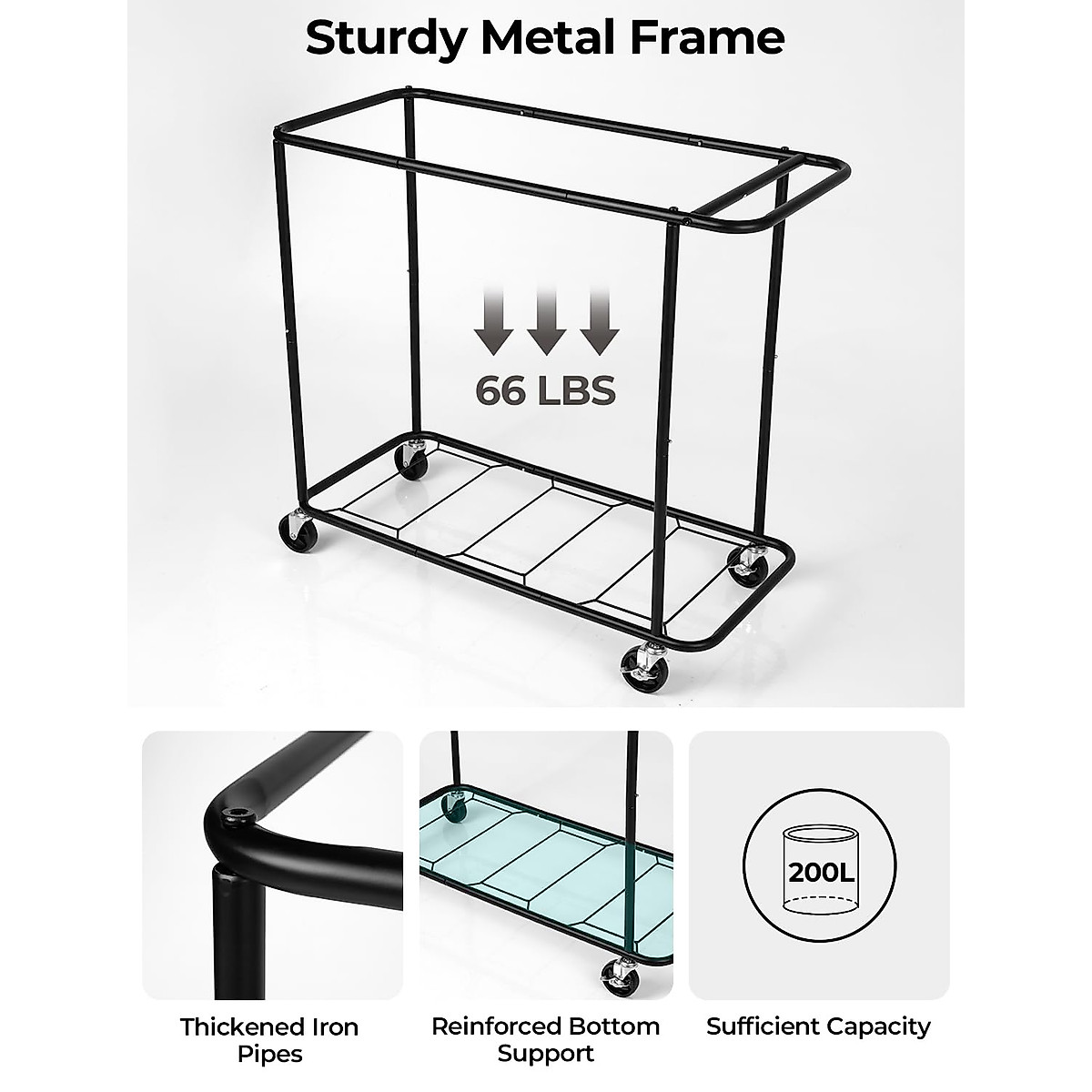 StorageWorks 200L Laundry Sorter 2 Section, Laundry Hamper with Wheels, Extra Large Laundry Basket for Clothes, Towel, Blanket, Rolling Laundry Cart for Laundry Room Organization, Beige, 1-Pack