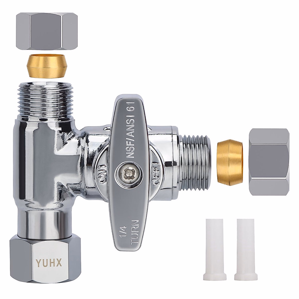 Brass Angle Stop Add-A-Tee Valve,3/8 x 3/8" x 3/8 Compression Water Splitter