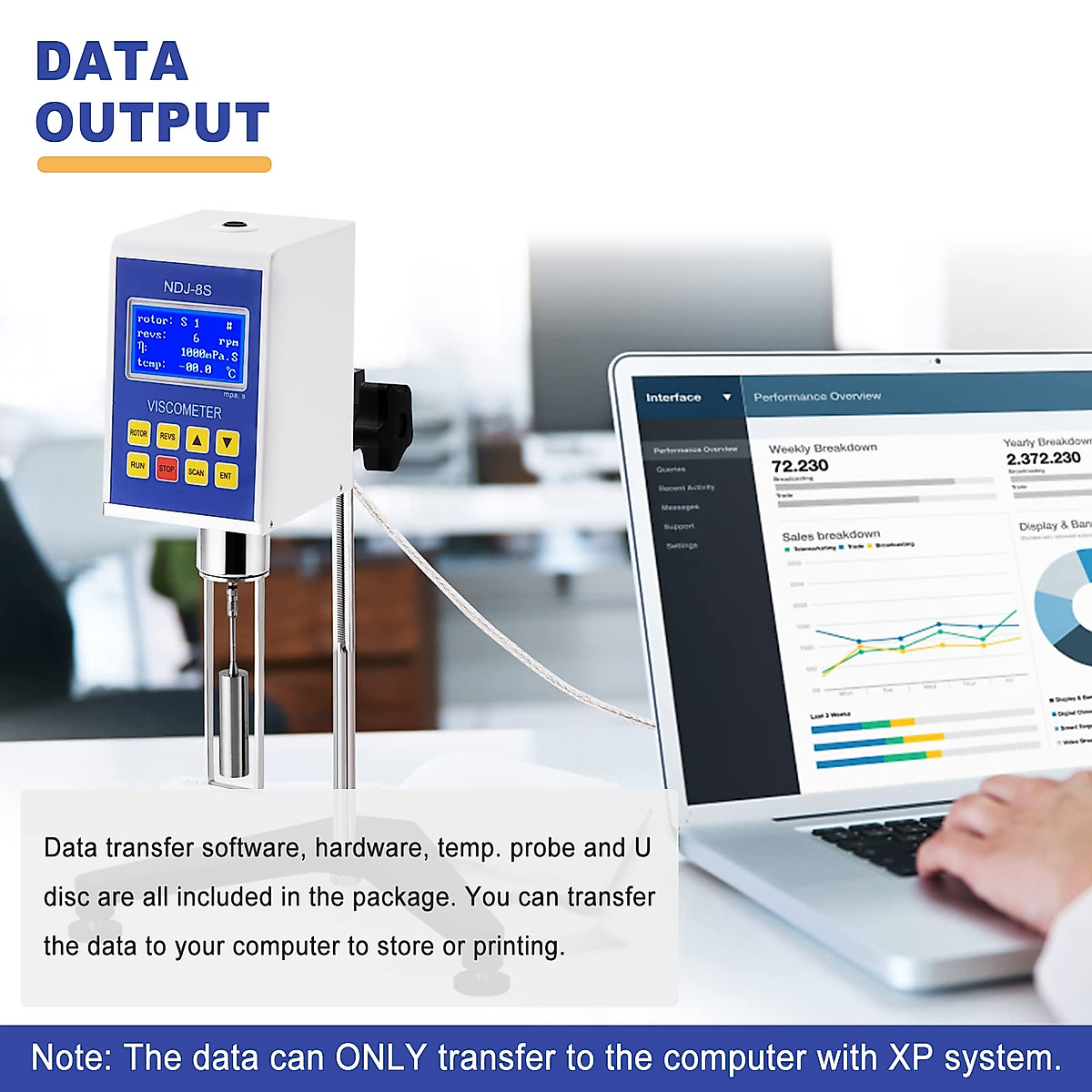 Saladulce Digital Rotary Viscometer, NDJ-8S Viscosity Meter Tester with Data Output,10-2,000,000 mPa.s Fluidmeter ±3% 100-240V