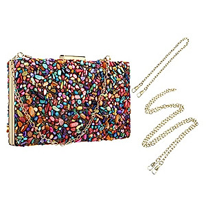 Acrylic Handbags for Women Perspex Geometric Evening Clutch Bag Elegant Purses Box Crossbody Bag for Wedding Banquet Prom (Multicolor Stone)