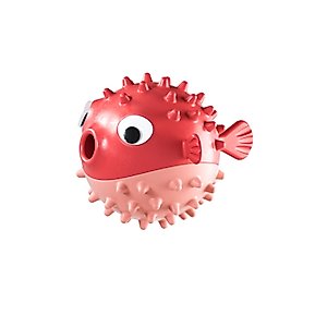 Naiadiy Dog Chew Toy, Bouncy Pufferfish, Dog Toothbrush, Treat Dispenser, Ultra-Durable and Long-Lasting Toy (Red)