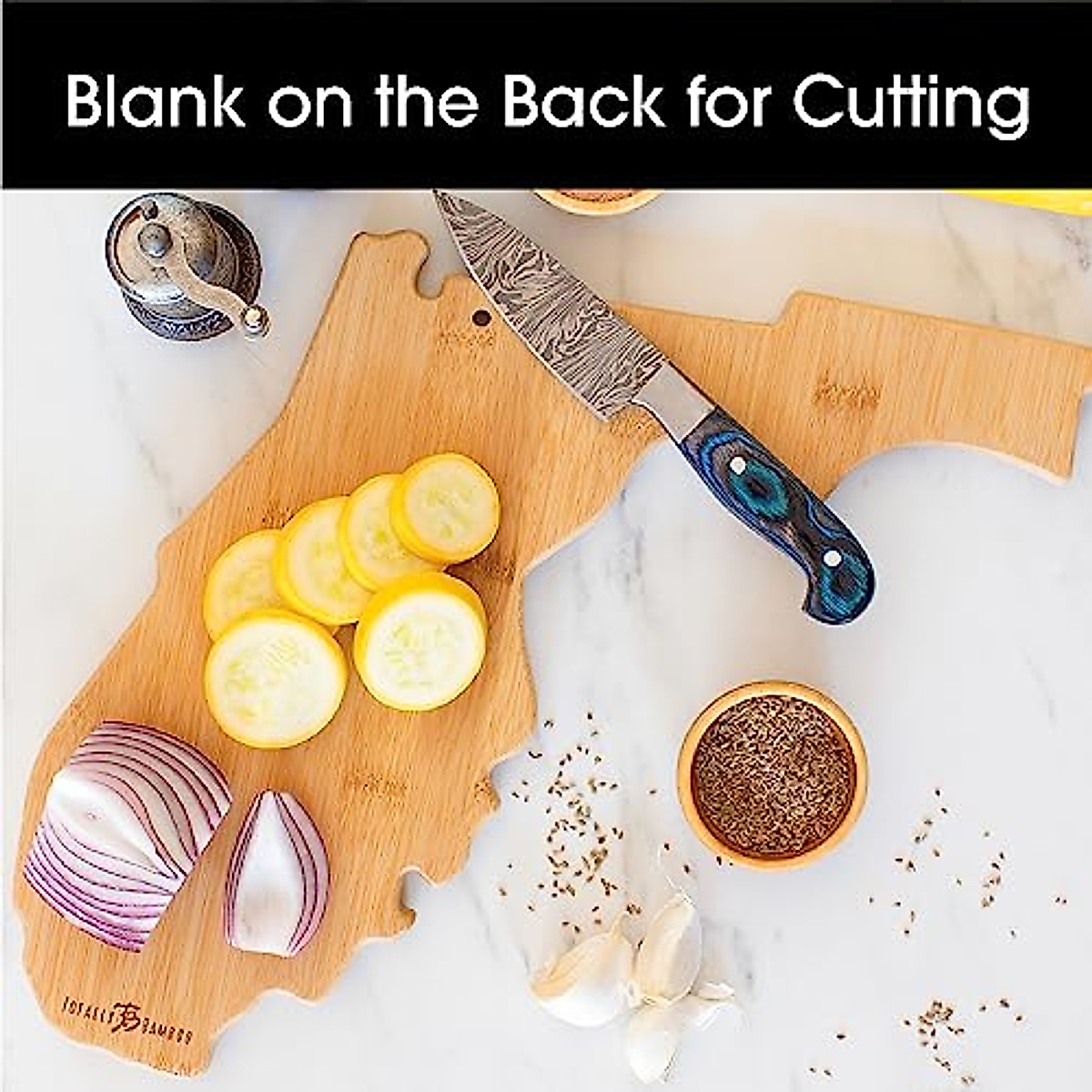 Totally Bamboo Destination Florida State Shaped Serving and Cutting Board, Includes Hang Tie for Wall Display