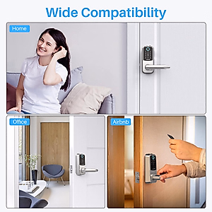 Fingerprint Door Locks with Handle, Hornbill Smart Keyless Entry Locks with Touchscreen Keypad,Bluetooth Front Door Lock, Electronic Digital Deadbolt with Reversible Handle, Free App, Fobs, Code