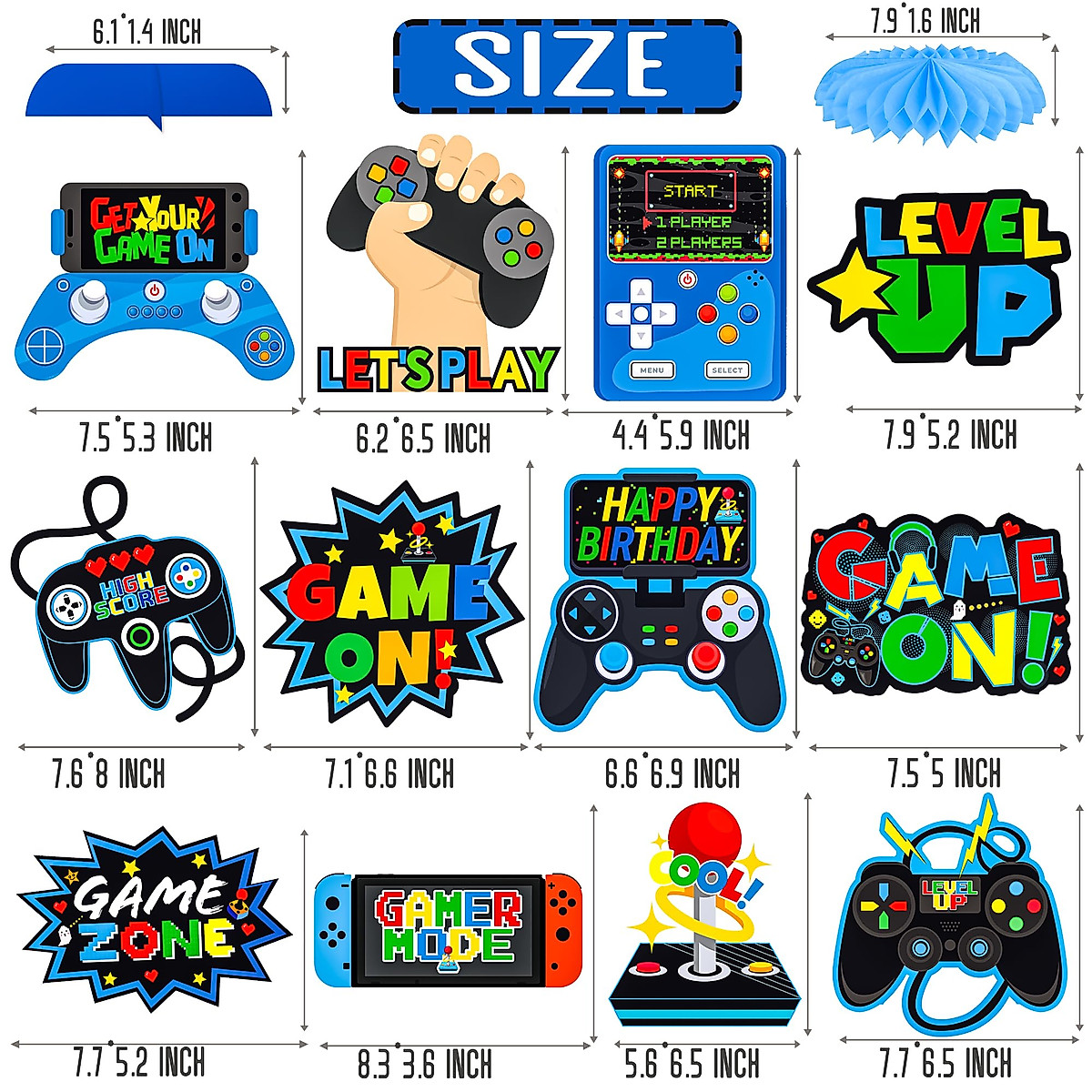 Video Game Honeycomb Centerpieces 12Pcs Game Party Table Centerpieces Blue Video Game Birthday Decorations Game Theme Party Table Decoration for Game On Baby Shower Supplies