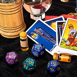 4 Set Tarot Cards Dice 12-Sided D12 Astrological Dice Resin Pearl Constellation Sign Dice for Astro Divination Gaming Accessories