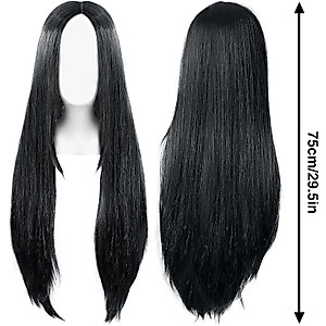 Ansho 75cm / 29.5 Inches Long Black Straight Wigs Middle Part No Bangs Women's Costume Wigs Synthetic Heat Resistant Hairpieces Cosplay Wig for Halloweern Party