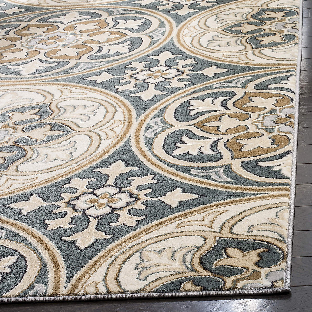 SAFAVIEH Lyndhurst Collection Area Rug - 9' x 12', Slate Blue & Beige, Floral Design, Non-Shedding & Easy Care, Ideal for High Traffic Areas in Living Room, Bedroom (LNH341C)