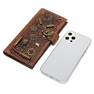Eamom Genuine Leather Wallet for Women Embossed Punk Clutch Skull Top Layer Leather Wallet with Printing Multi Card Capacity