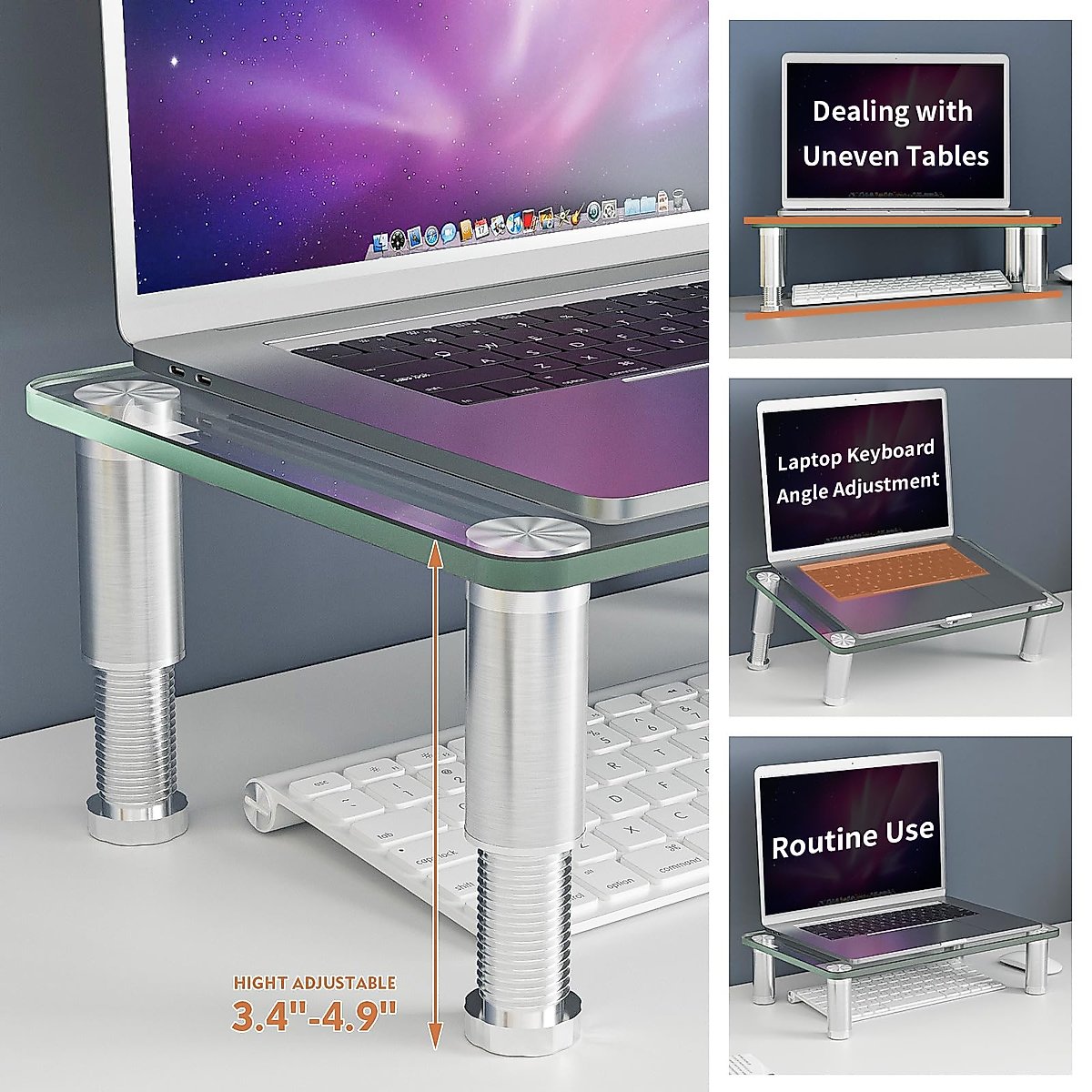 Clear Computer Monitor Stand Riser with Height Adjustable Multi Media Desktop Stand for Flat Screen LCD LED, Laptop/Notebook/Xbox One,HD01T-002