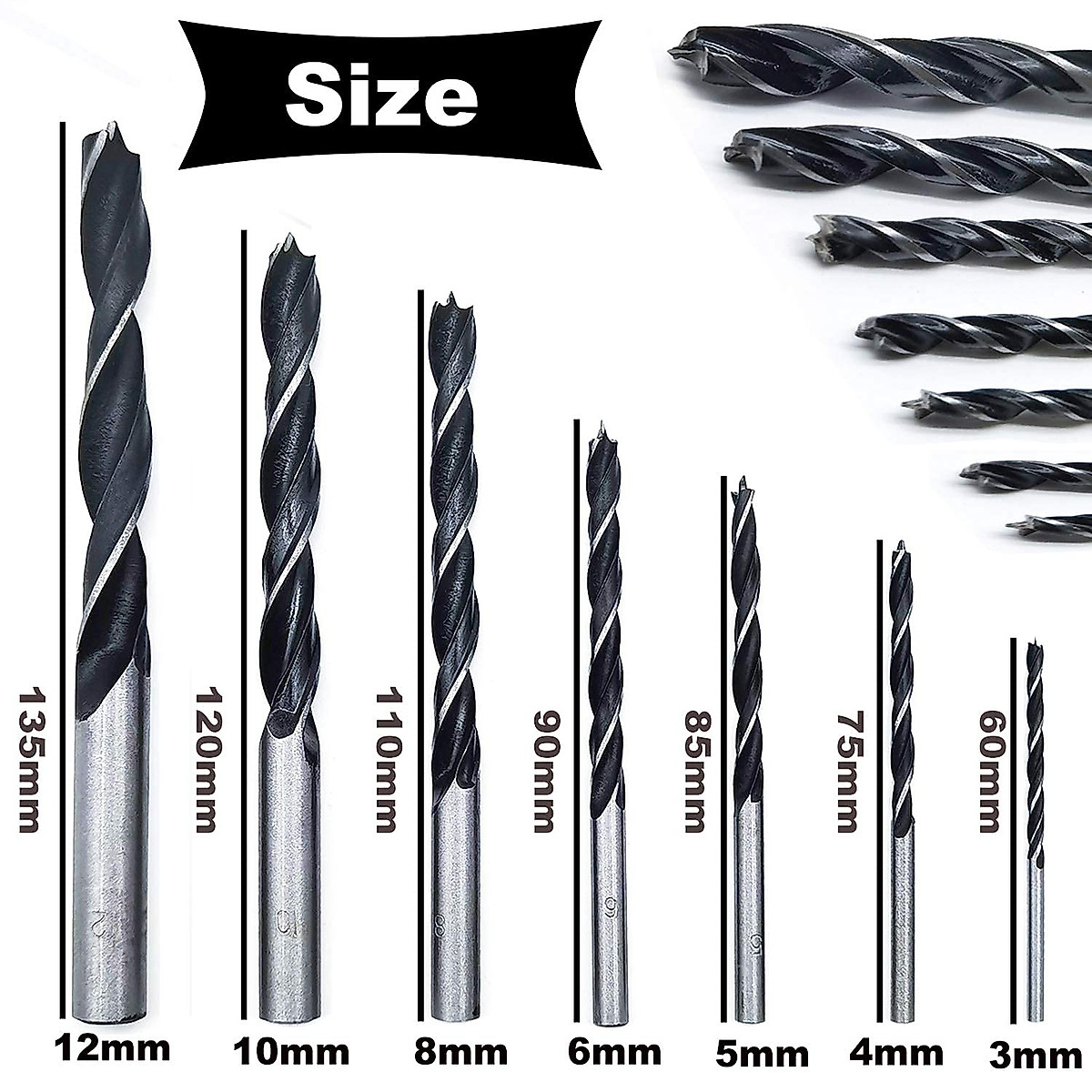 QISF 16Pcs Brad Point Wood Drill Bit 3/4/5/6/8/10/12mm Wood Working Drill with 3-12MM Center Point and Stopper Perfect for Woodworking Carpentry Drilling