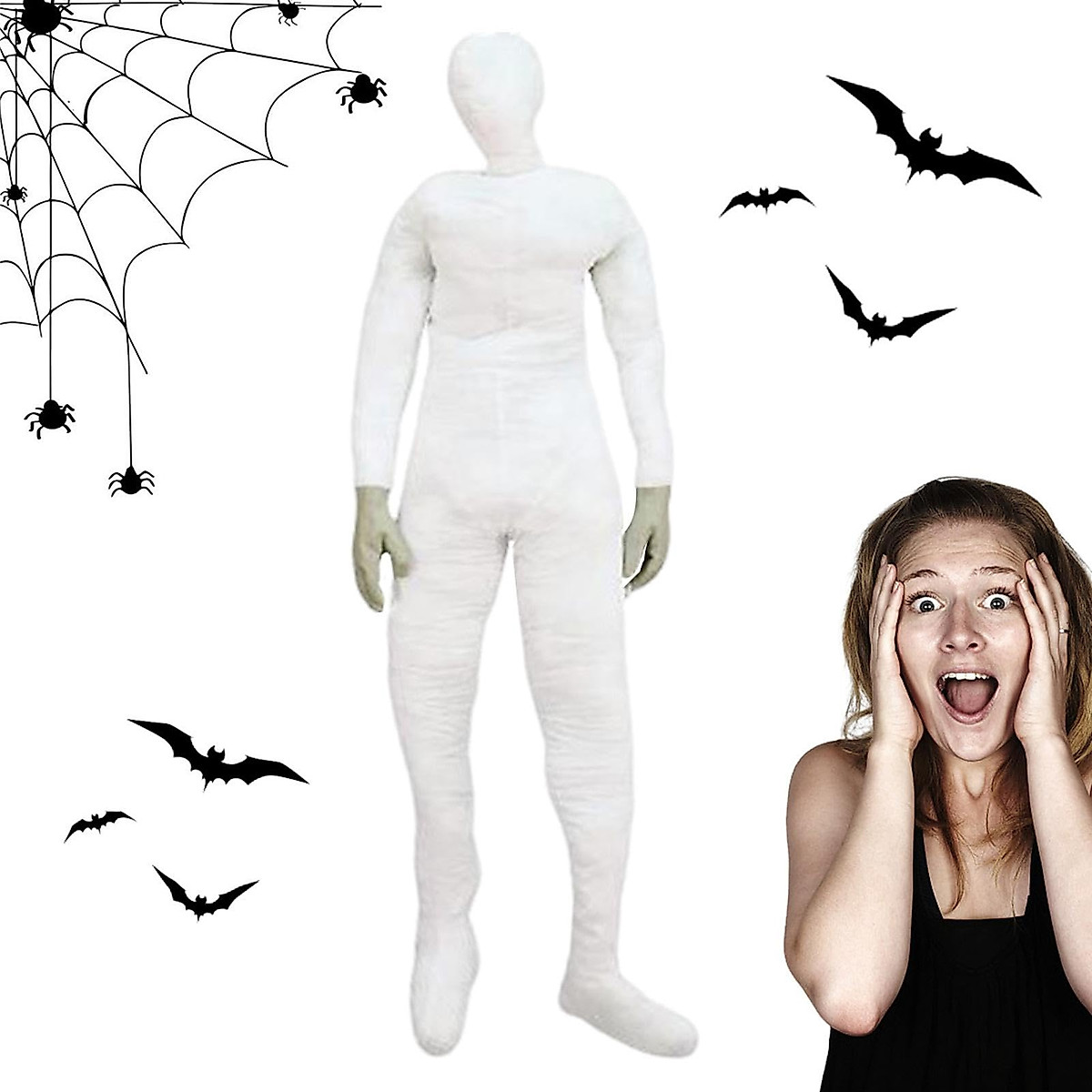 Life Size Dummy Posable Haunted House Props Dummy 6 Ft Full Size with Hands Halloween Dummy Decor Stuffed Bendable Mannequin DIY Haunted House Halloween Prop