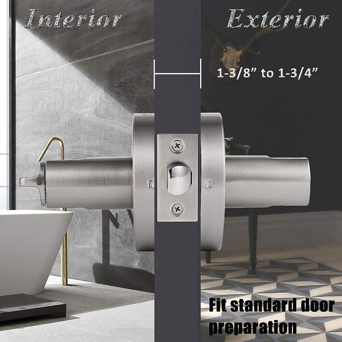 Probrico Satin Nickel Privacy Door Levers, Flat Interior Bath/Bed Door Handles, Reversible for Right & Left Handed Bedroom/Bathroom Doors, 5 Pack