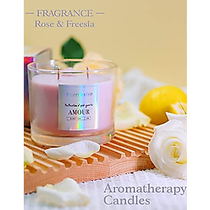 Impressive Natural Soy Rose& Freesia Candles for Home Scented, Medium Jar Candles, Candles Gift , 10.5oz 35Hour Burn Time 2-Wicks, Pink