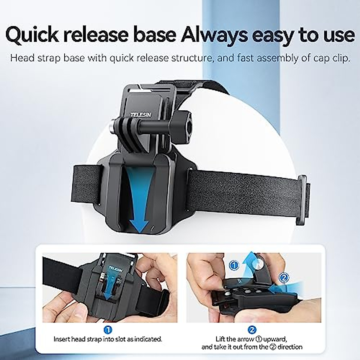 Head Strap Mount with Cap Clip, Quick Release Head Belt Mount Compatible with GoPro Hero 11/10/9/8/7/6/5, Fusion, Max, DJI OSMO and Most Action Cameras