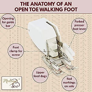 Madam Sew Open Toe Walking Foot for Quilting and Sewing | Stitch Through Multiple Layers and Match Prints | Compatible with Low-Shank Sewing Machine | Brother, Singer, Janome, Babylock & More