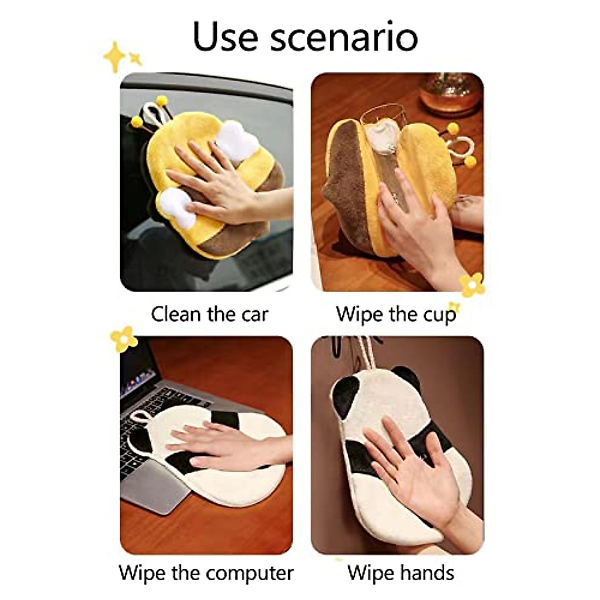 Pandas and Bees Funny Hand Towels - Cute Bathroom Kitchen Towels Decorative Pandas and Bees Decor Hanging Face Towels Absorbent Soft-Super Soft Highly Absorbent Towel for Bathroom