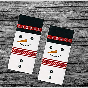 St. Nicholas Square Christmas Towels, White Bath Hand Towel Set of 2, Snowman Face Decorative Design 25 x 16 Inches for Bathroom Decorating for The Holidays