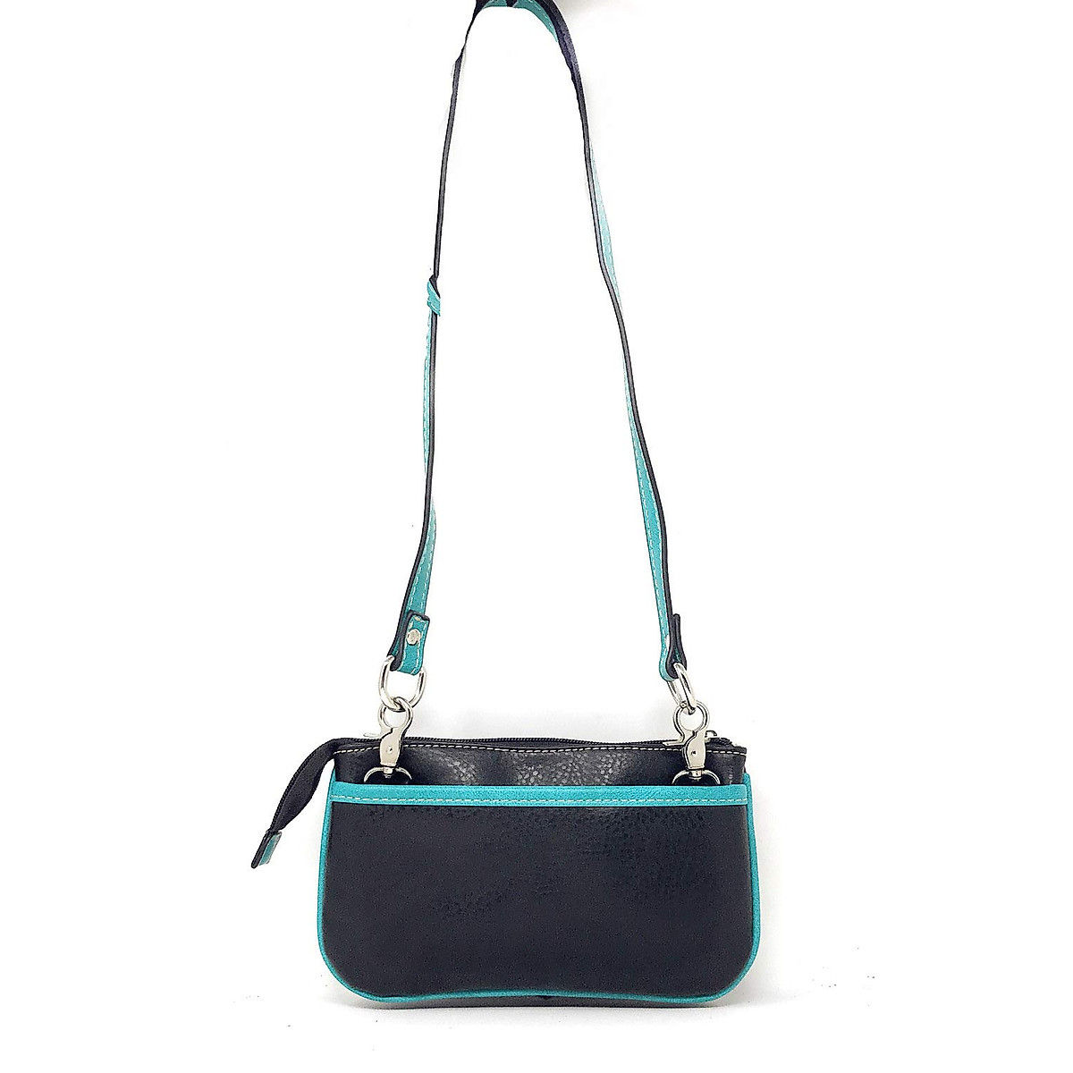 Western Rhinestone Embroidery Wallet Crossbody Clutch Bag Purse in Multi-Way (Black Turquoise Buckle)