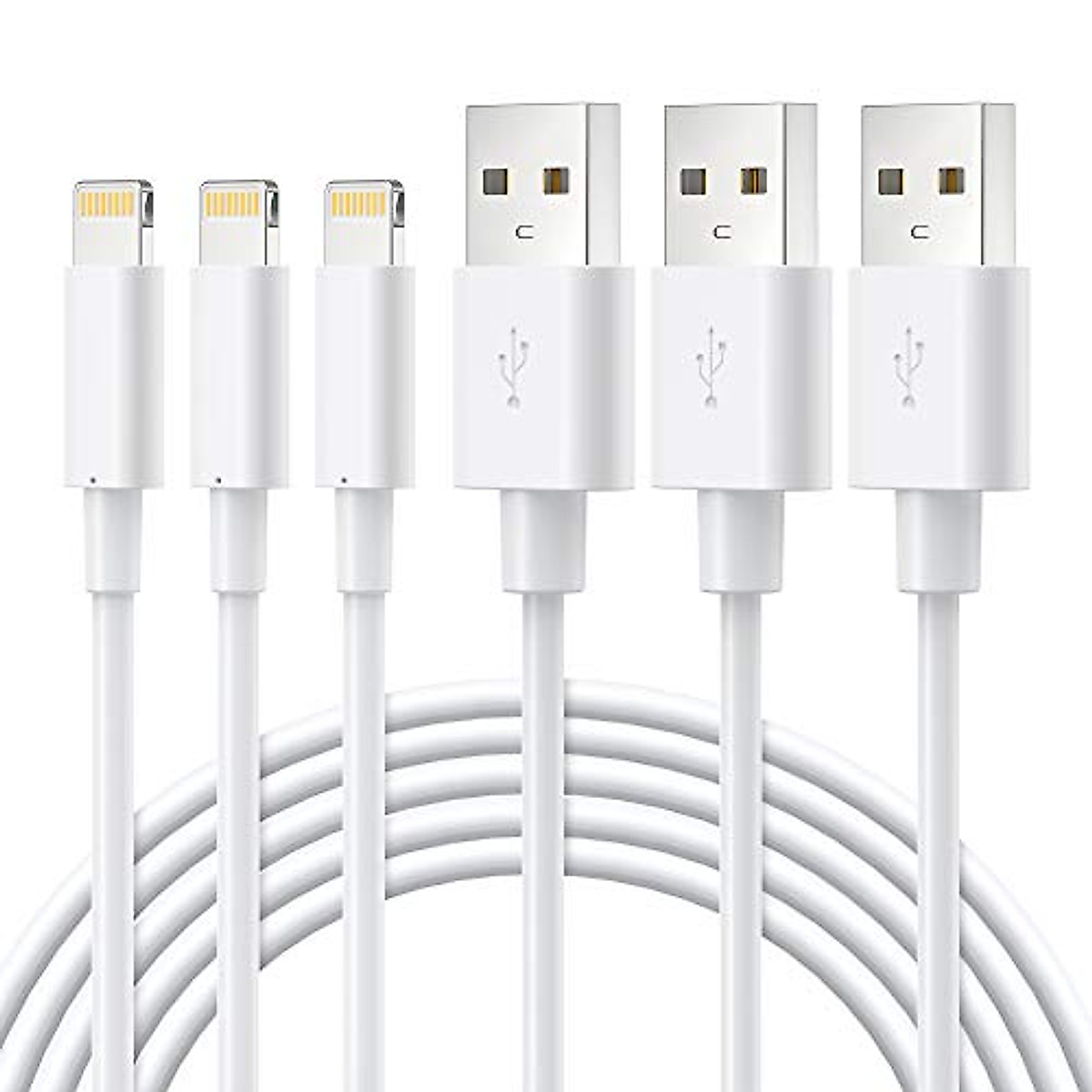 Novtech MFi Certified iPhone Charger Cable 3Pack 3FT USB to Lightning Cable 2.4A Fast Charging Cord Wire for iPhone 14 Plus 13 12 11 Pro Max XR Xs X 8 7 6 6s 5 5s SE iPad Air Pro Mini - White