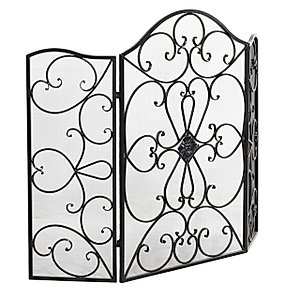Deco 79 Metal Scroll Foldable Mesh Netting 3 Panel Fireplace Screen, 48" x 1" x 38", Brown