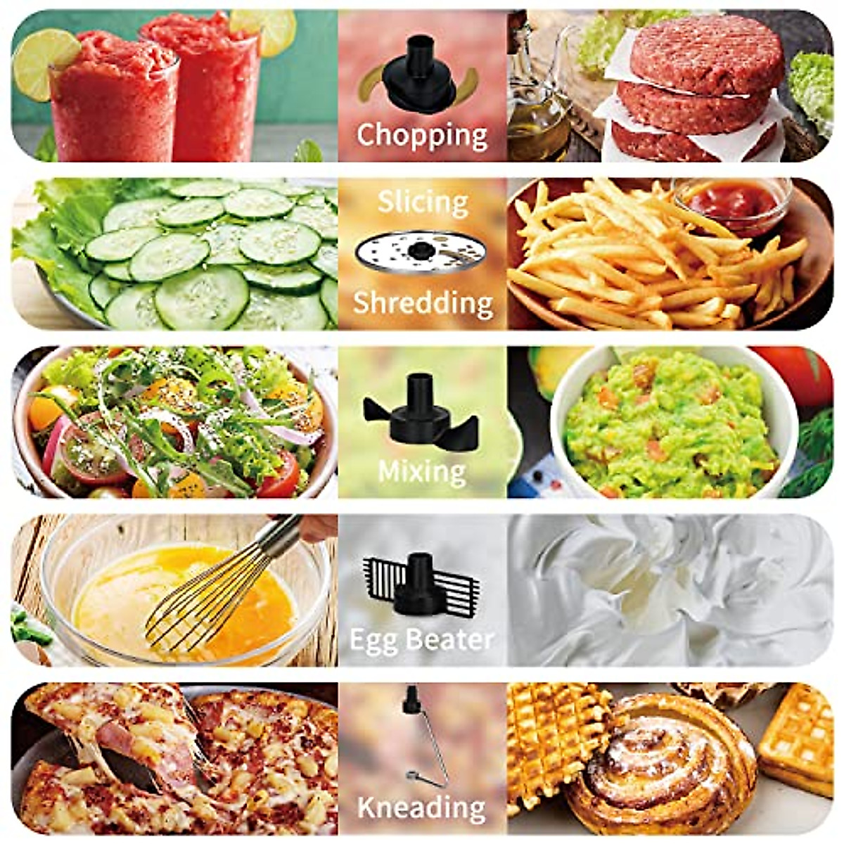 Mnj Food Processors 12 Cup, 1000W, Powerful Meat Grinder, Vegetable Chopper, Dough Kneader, 5 Blades, Electric Blender & Cutter, Chopping, Stainless Steel (Package May Vary)