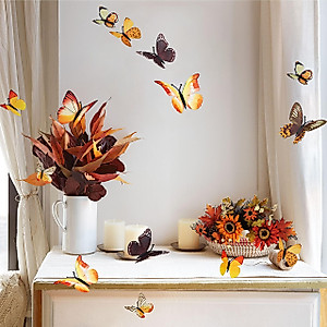 Cheerland 16pcs 3D Fall Theme Butterfly Wall Decor Removable Decal Mural Autumn Yellow Orange Butterflies Sticker for Kids Bedroom Nursery Classroom Party Decoration Wedding Decor DIY Gift
