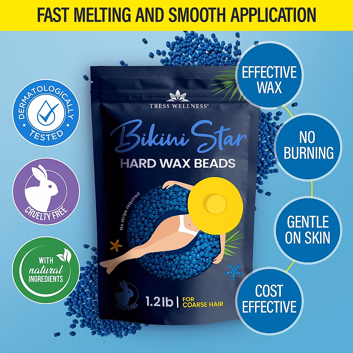 Tress Wellness Hard wax beads for hair removal - For sensitive skin - Bikini Star 1.2lb