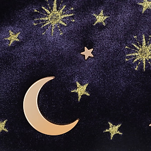 Handy cosmetic makeup bag,Navy Velvet Embroidered Applique Moon Stars Cosmetic Bag,Starry Makeup Pouch with Tassels & Pearl Zipper,Beautician Storage Bag