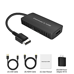 HDMI Cable for Sega DC (Sega Dreamcast Console). Convert the Native AV Signals from Dreamcast to Digital HDMI Signals. Provide the Best Signal Processing.