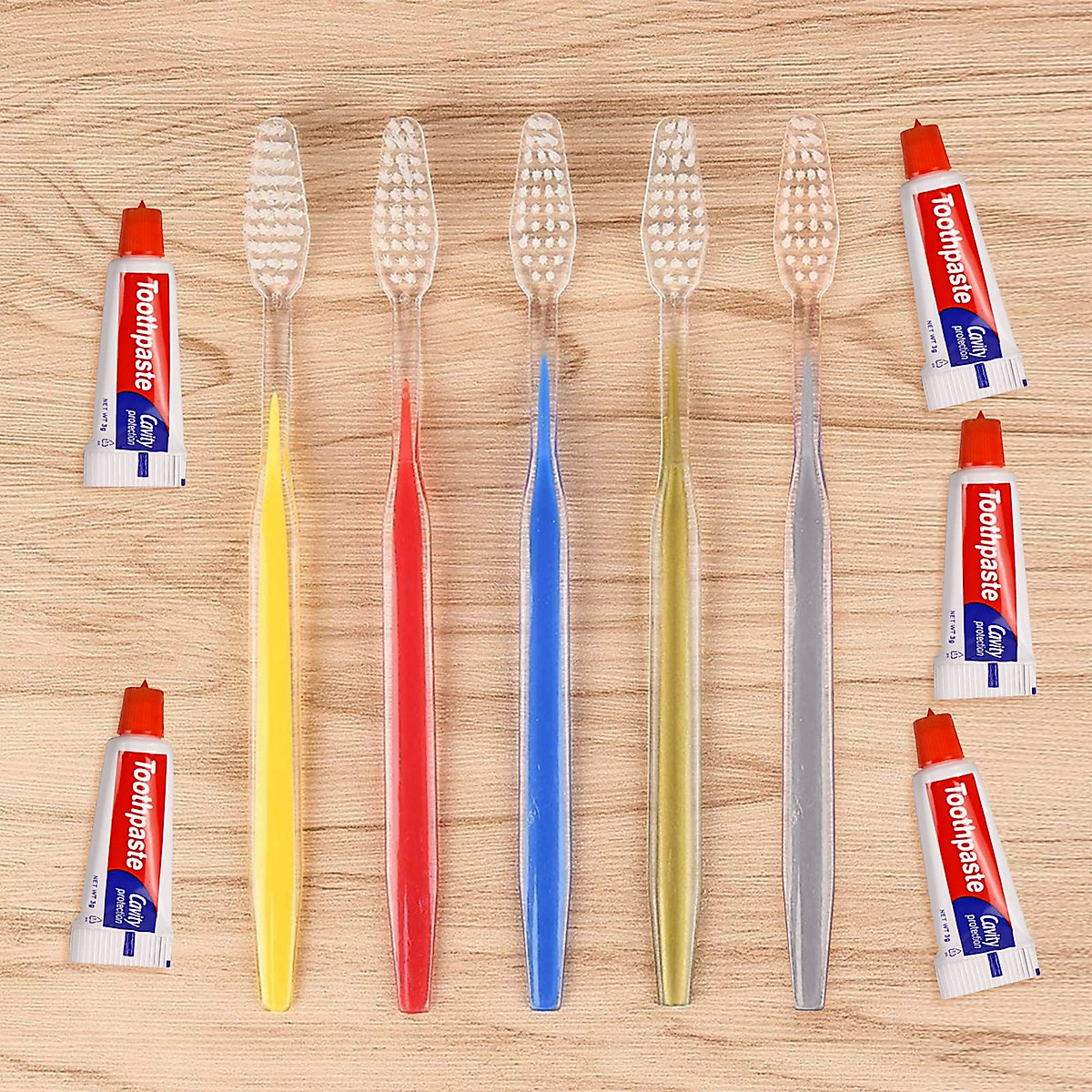 fafortune 100pcs Disposable Toothbrushes with Toothpaste (5 Colors)