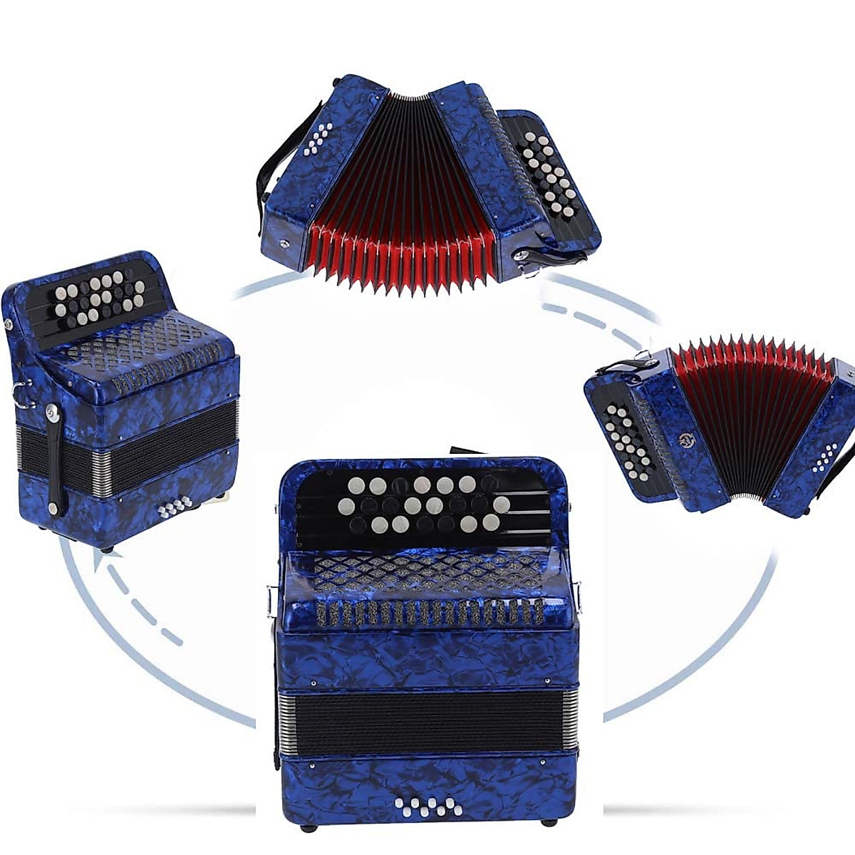 22 Key Diatonic Accordion 8 Bass Professional Button Accordion Instrument for Beginner with Storage Bag(Blue)