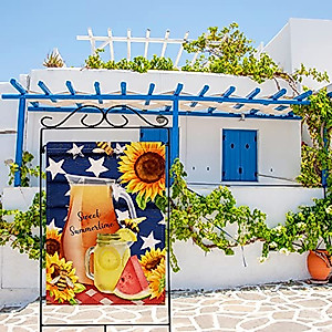 Dyrenson Watermelon Flower Memorial Day 28x40 House Flag Summer Double Sided, Sunflower Mason Jar Burlap Garden Yard Decoration Patriotic Star, Floral Outdoor Décor Decorative Spring Large Flag Lemon