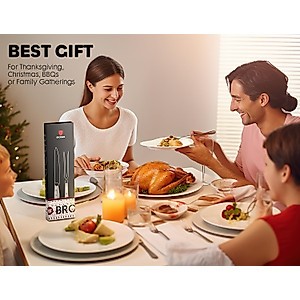 BRODARK Carving Knife, German Stainless Steel Carving Knife and Fork Set, 8 Inch Kitchen Knife for Meat, Turkey, BBQ, Full Tang Ergonomic Handle Brisket Slicing Knife with Gift Box