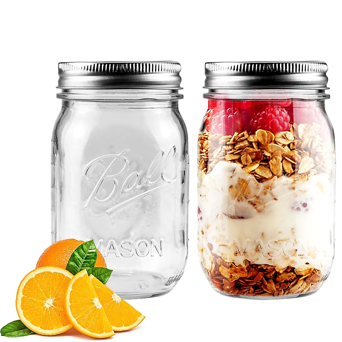 Showvigor 2 Pack Wide Mouth Mason Jars 16oz Glass Canning Jars with Airtight Lids for Preserving, Jam, Honey, Jelly, Wedding Favors, Sauces, Meal Prep, Overnight Oats, Salad, Yogurt