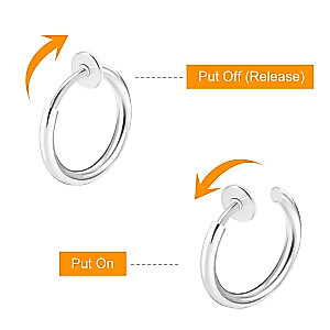 CrazyPiercing 8 pcs of Surgical Steel Clip on Non-pierced Hoops Fake Nose Lip Ear Rings Piercing (Silver color)