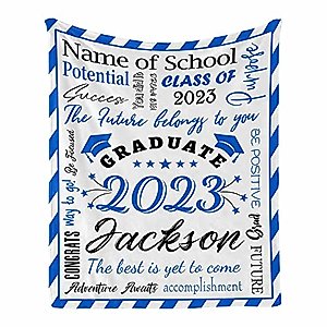 InterestPrint Custom Graduation Blanket Personalized Class of 2023 Blanket Graduation Party Supplies for Him Her Senior Graduation Gift Class of 2023 Gifts