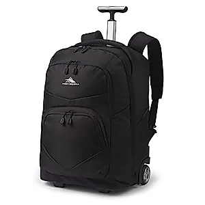 High Sierra Freewheel Pro Wheeled Backpack with 360 Degree Reflectivity, Rotating Handle, Large Main Compartment, and Laptop Sleeve, Black