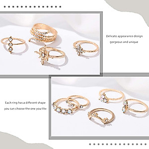 TWINKLEDE Boho Stackable Rings 17Pcs Rhinestone Finger Rings Gold Crystal Joint Knuckle Rings for Women